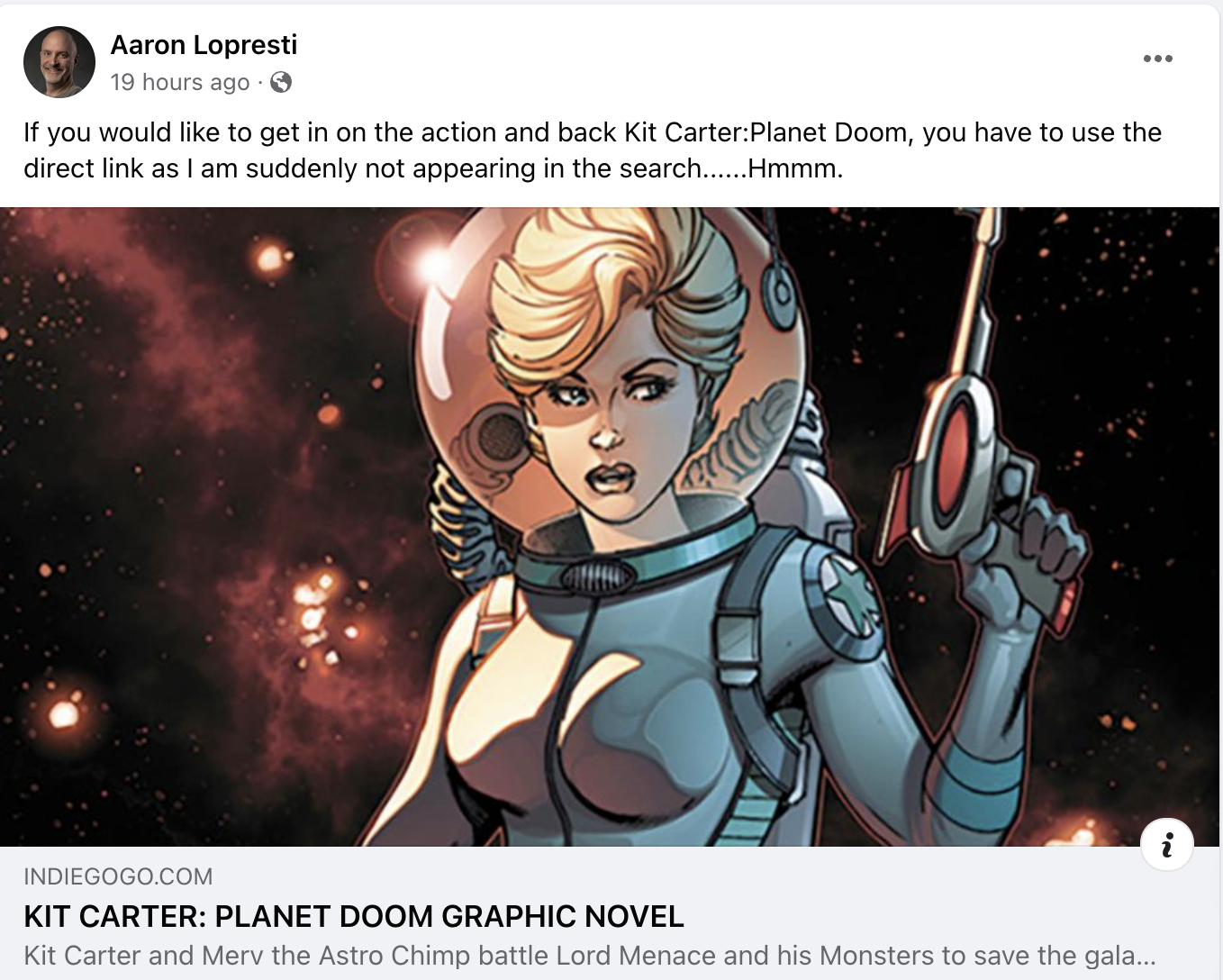 IndieGoGo Shadowbans Aaron Lopresti's 'Kit Carter: Planet Doom' Graphic ...